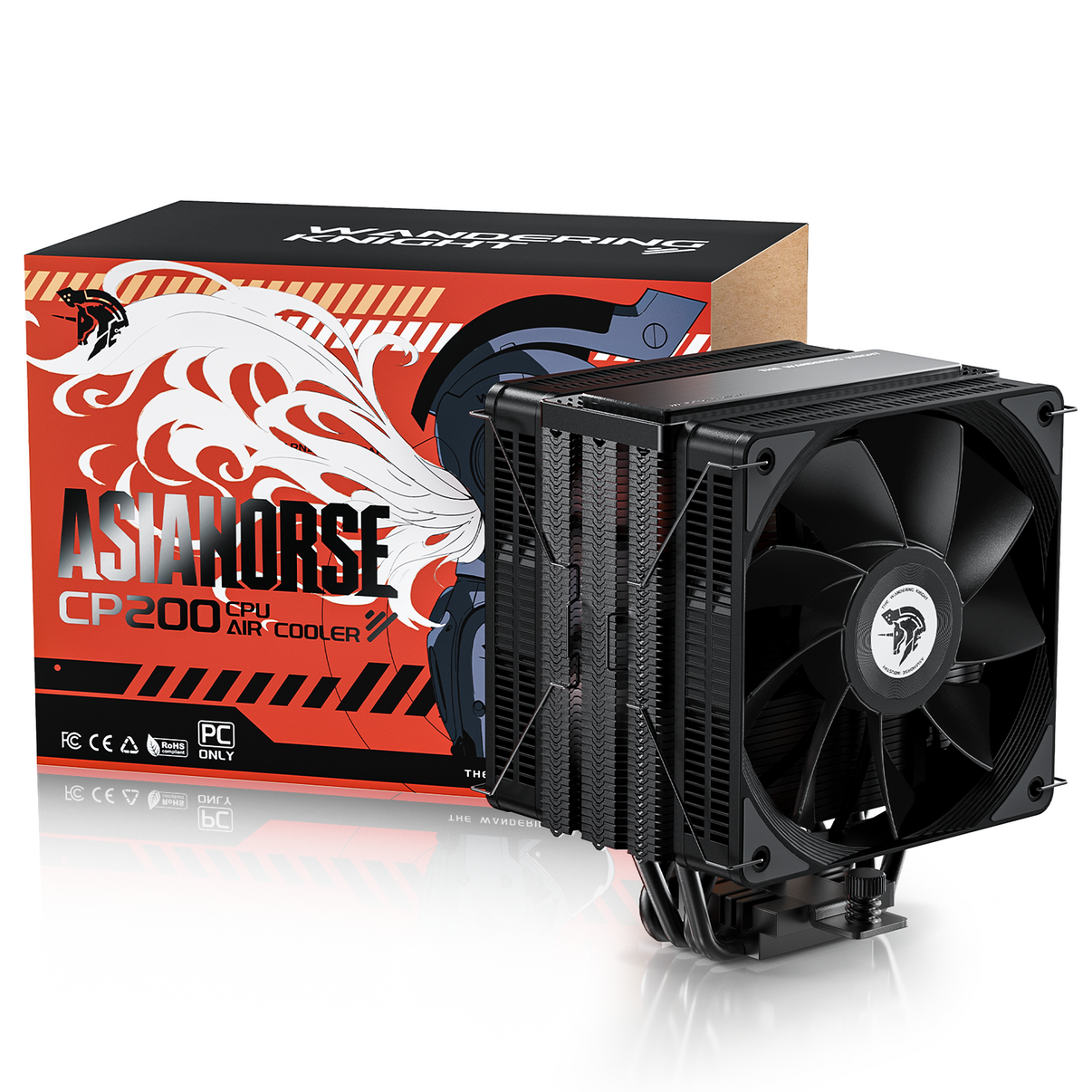 AsiaHorse The Wandering Knight CP200 All-Black CPU Air Cooler, 235w TDP 4 Copper Heat Pipes CPU ...