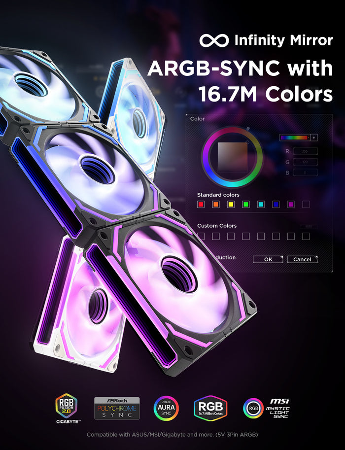 COSMIQ RGB 120mm Daisy Chain PWM Fan (3-Pack)