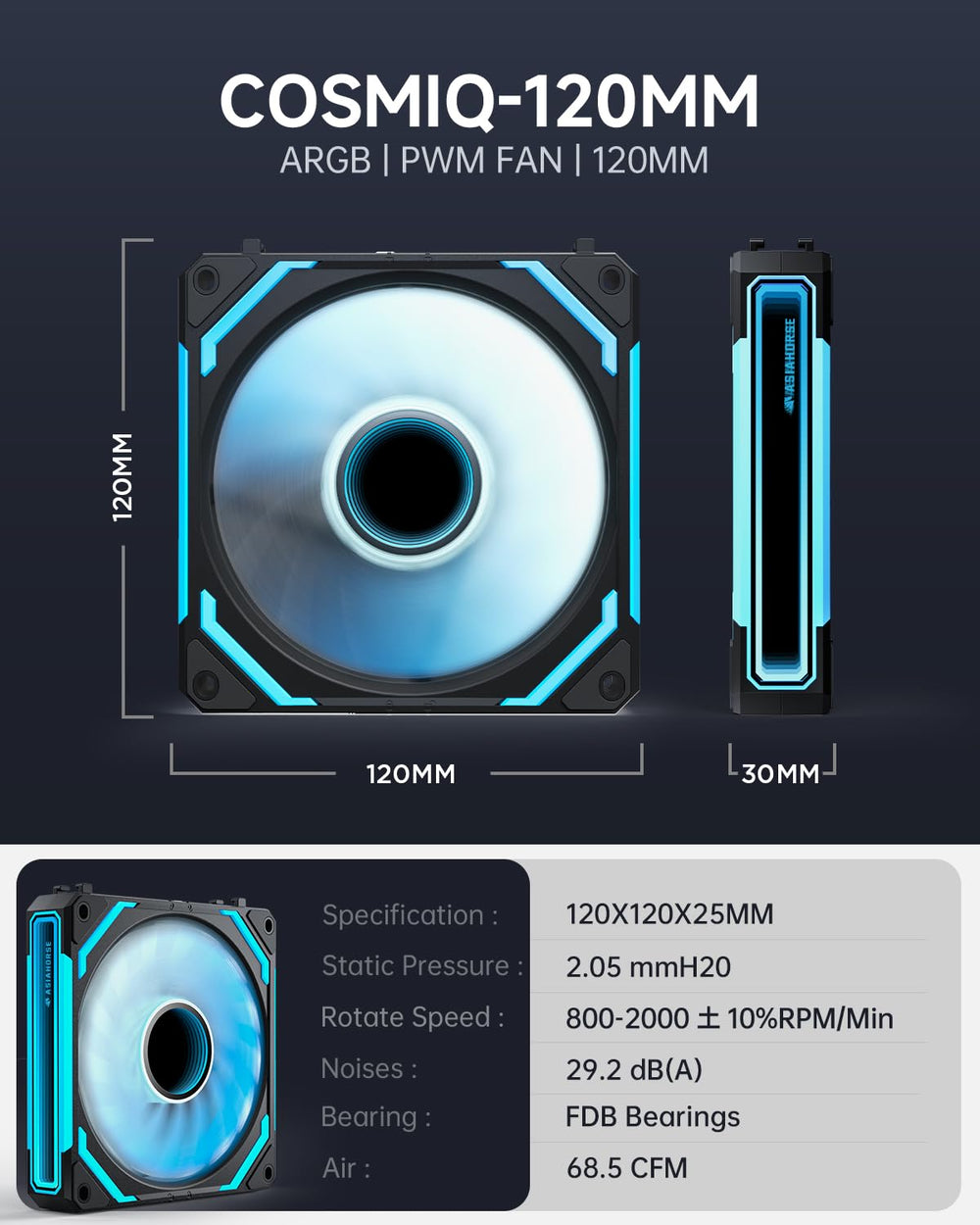 COSMIQ RGB 120mm Daisy Chain PWM Fan (3-Pack)