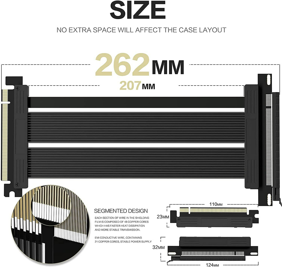 ASIAHORSE PCIE 4.0 16x Shielded Extreme High Speed Riser Cable with PC